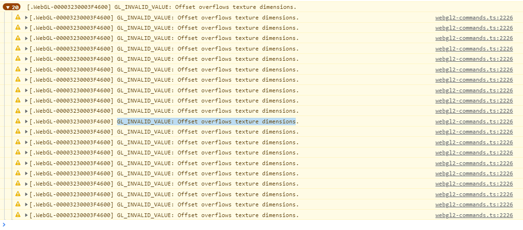 [.WebGL-00003230003F4600] GL_INVALID_VALUE: Offset overflows texture dimensions. - Creator 3.x ...