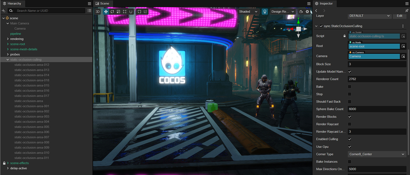 [3D游戏开发实践] Cocos Cyberpunk 源码解读 - DrawCall 优化，静态遮挡剔除 [PVS-SOC] - Creator 3.x - Cocos中文社区