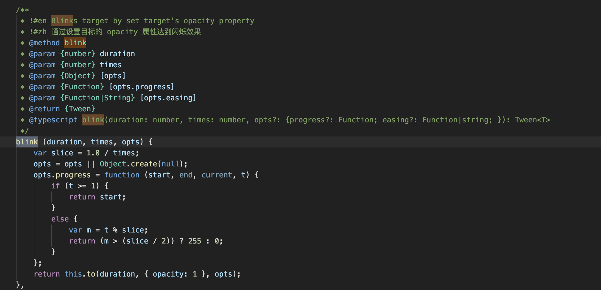 以每3秒5次的频率，不停闪烁。 cc.tween(node) .blink(3, 5) .repeatForever() .start() - Creator 3.x - Cocos中文社区