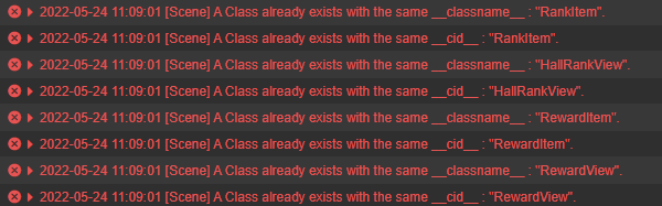 A Class already exists with the same __classname__ : "RankItem". - Creator 3.x - Cocos中文社区