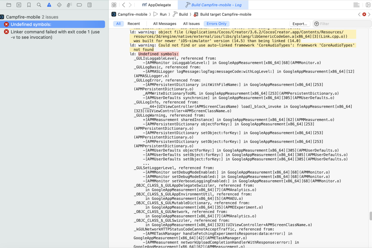 iOS接广告xcode报错 - AnySDK - Cocos中文社区
