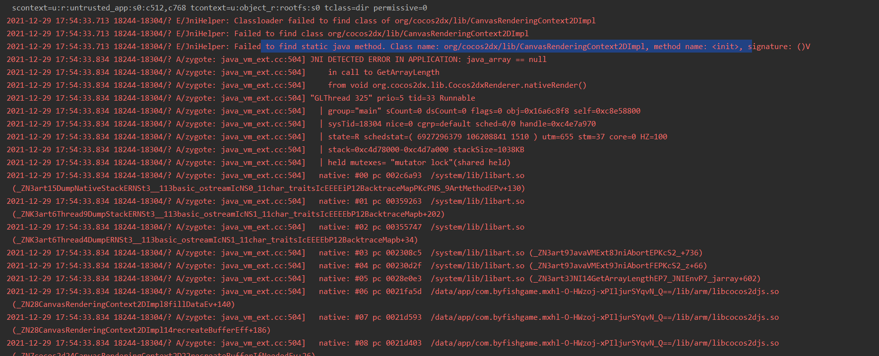 : Failed to find static java method. Class name: org/cocos2dx/lib/CanvasRenderingContext2DImpl ...